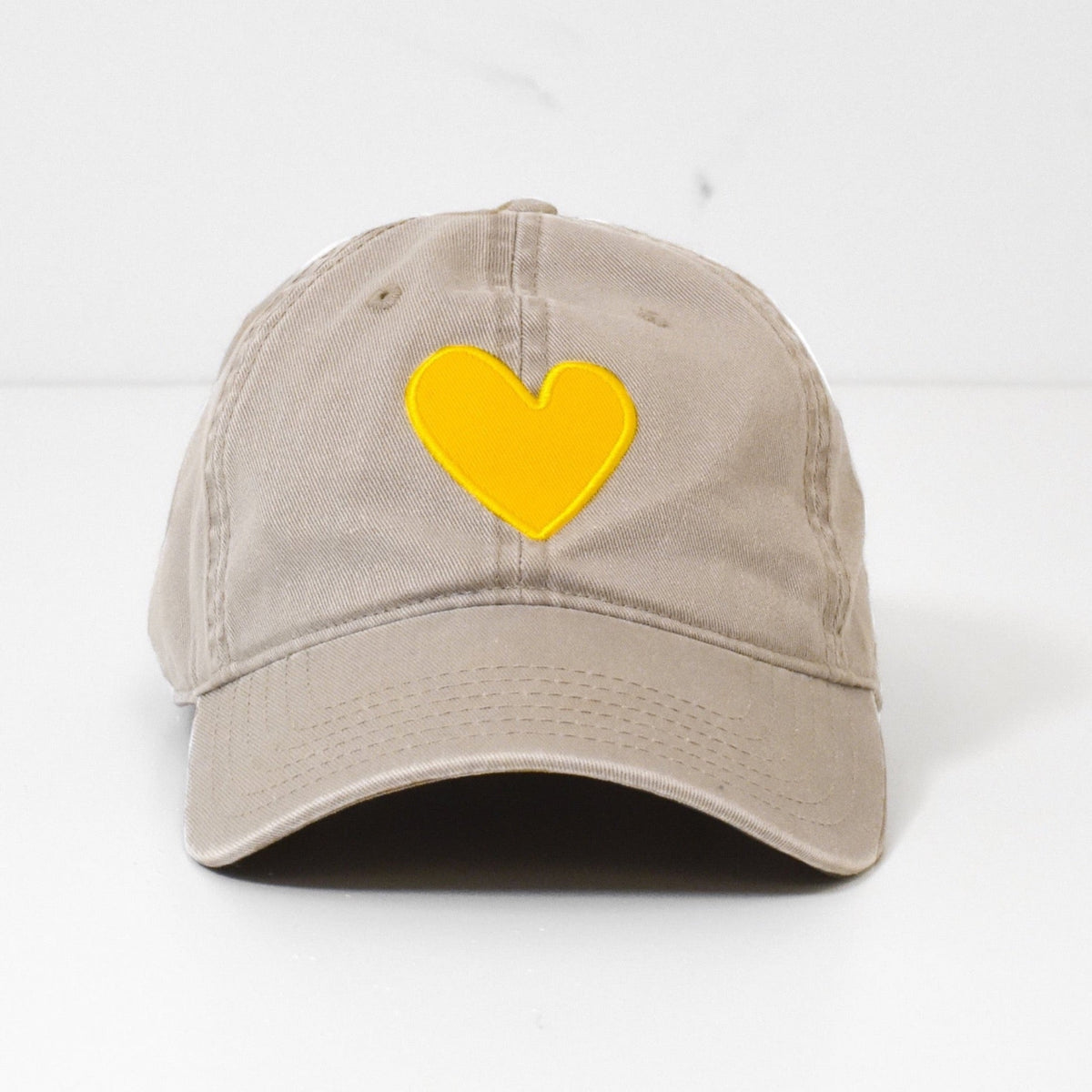 Sand khaki baseball cap hat with yellow heart patch – KERRI ROSENTHAL