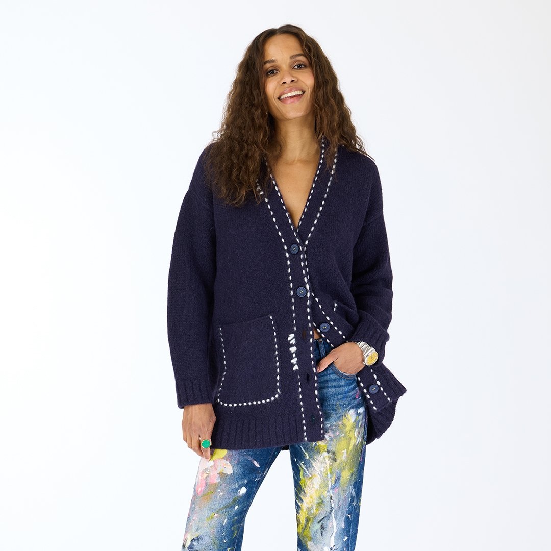 Poppy Smiley Wool Cashmere Blend Blue Cardigan – KERRI ROSENTHAL