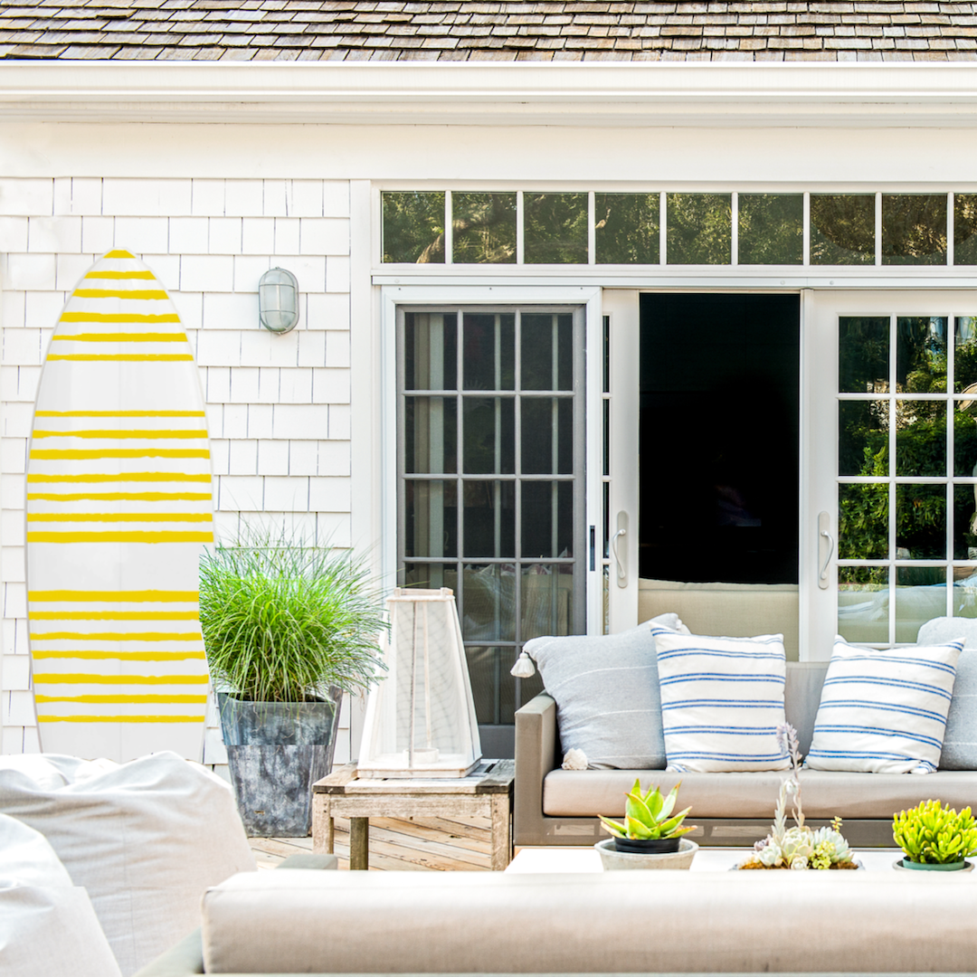 White with yellow stripe on stripe decor surfboard – KERRI ROSENTHAL