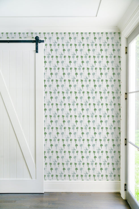 White ground with green grey pom-poms cactus wallpaper – KERRI ROSENTHAL